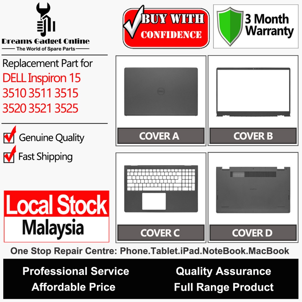 Replacement Part Laptop Cover Case A B C D LCD Screen Hinges for Dell Inspiron 15 3510 3511 3515 ...