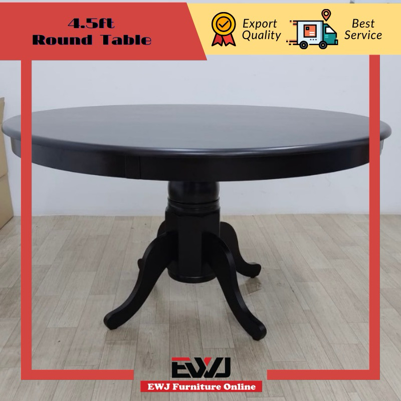 EWJ 2.5ft 3x5ft 4.5ft Wood Round Dining Table Meje Makan Bulat Solid ...
