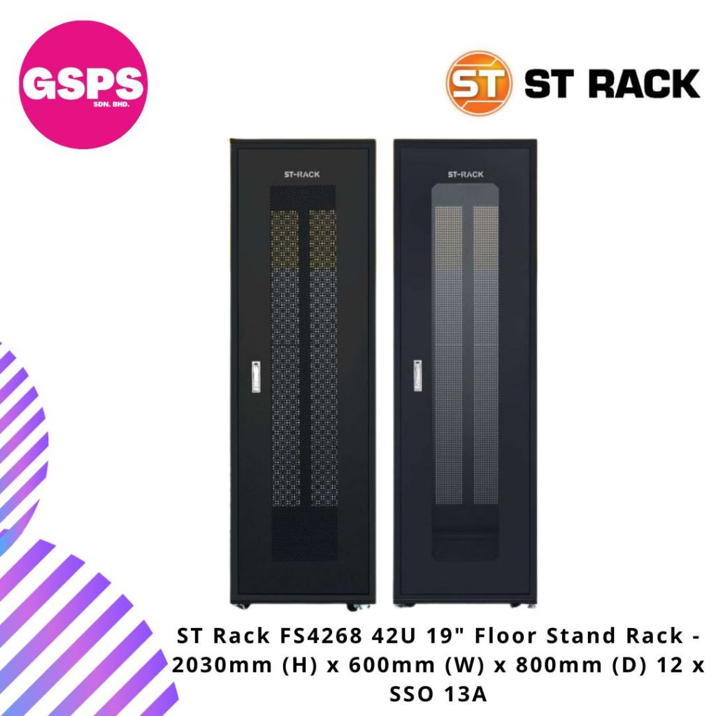ST Rack FS4268 42U 19" Floor Stand Rack - 2030mm (H) x 600mm (W) x ...