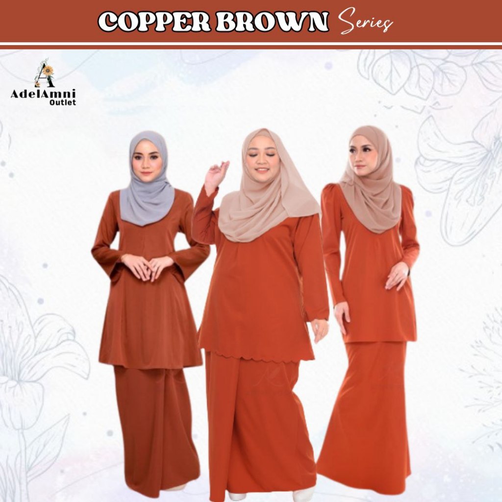 Tema Copper Brown Baju Kurung Dewasa Plus size Plain Moden Tunang ...