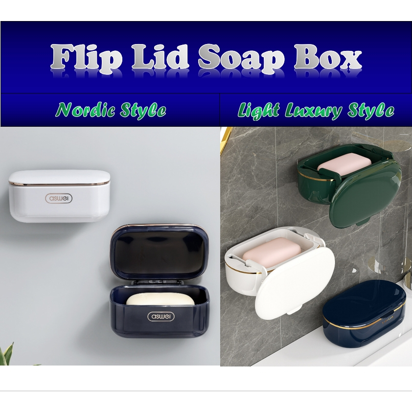Flip Lid Soap Box Nordic/Light Luxury Style Self-Adhesive Soap Holder ...