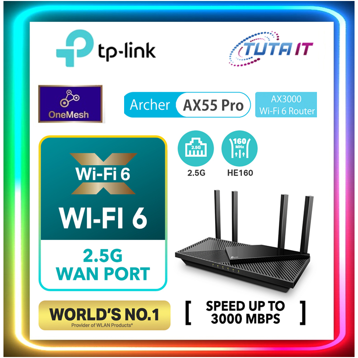 TP-Link Archer AX55 Pro AX3000 Multi-Gigabit Wi-Fi 6 Router with 2.5G ...