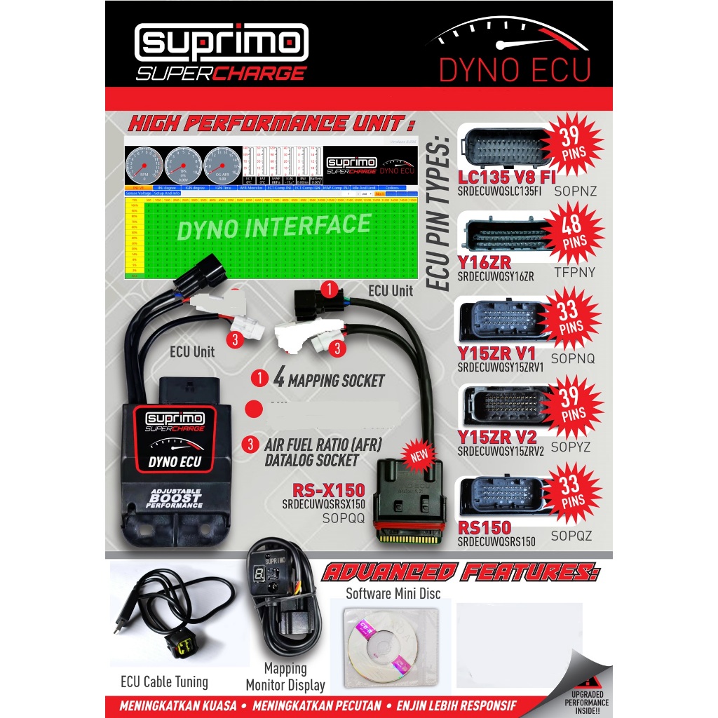 SUPRIMO RACING DYNO ECU Y16ZR Y15ZR NVX155 LC135 V8 FI NVX155 RS150 ...