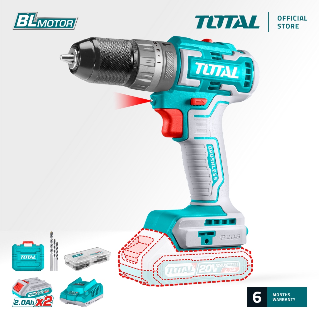 TOTAL Li-ion Brushless Impact Drill (50Nm/20V) + Battery (2 Pcs ...