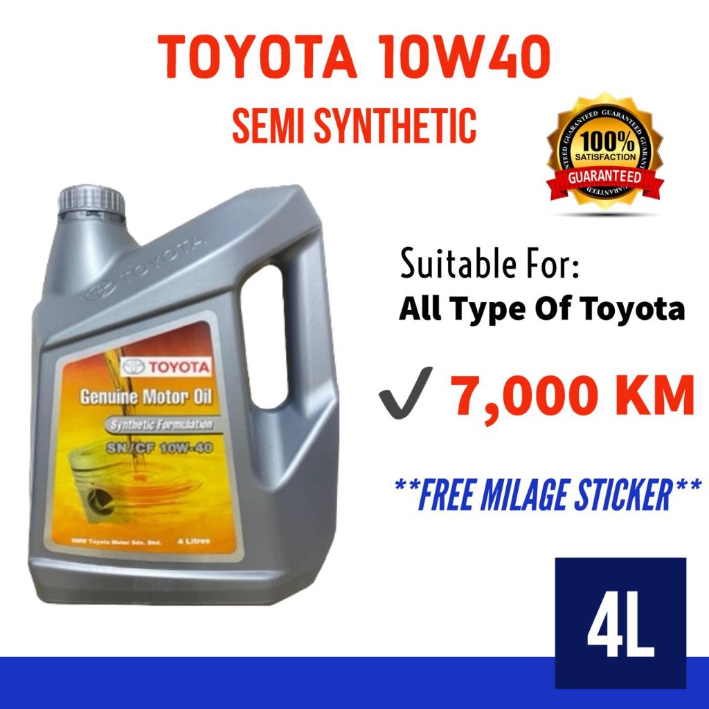 【100% ORIGINAL】TOYOTA SEMI SINTETIK SAE 10W40 API SN/CF (4L) MINYAK HITAM - VIOS/ ALTIS/ CAMRY ...