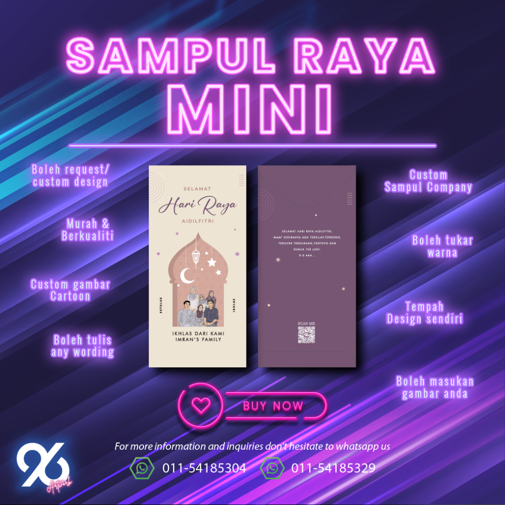 SAMPUL DUIT RAYA MINI / SAMPUL CUSTOM / MONEY ENVELOPE 128gsm | Shopee ...