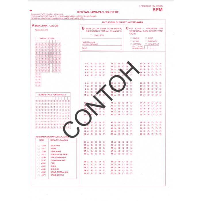 【PDF/softcopy】KERTAS JAWAPAN OBJEKTIF/涂黑纸/OPTICAL MARK RECOGNITION | Shopee Malaysia