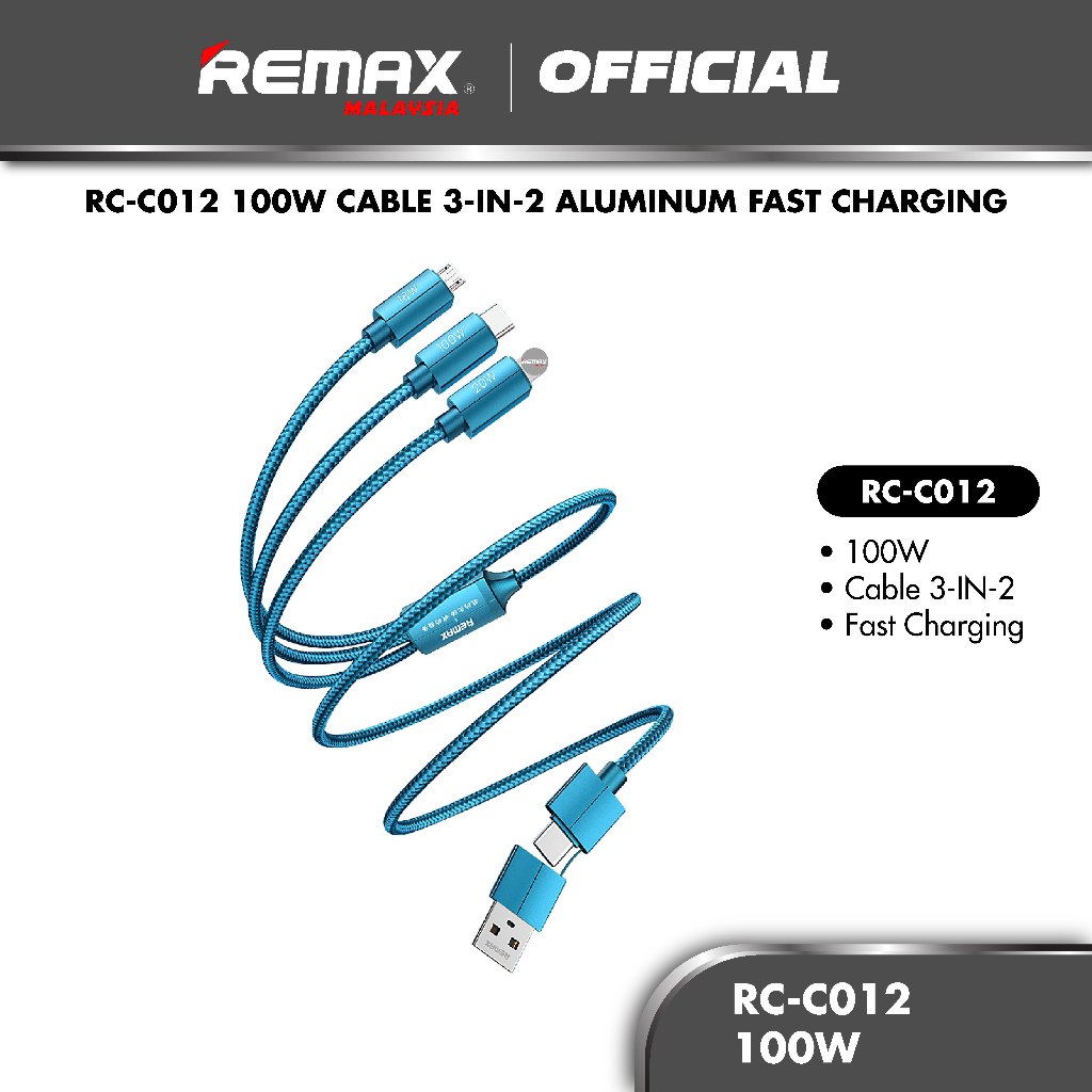 Remax RC-C012 100W Cable 3-In-2 Aluminum Fast Charging Cable Support ...