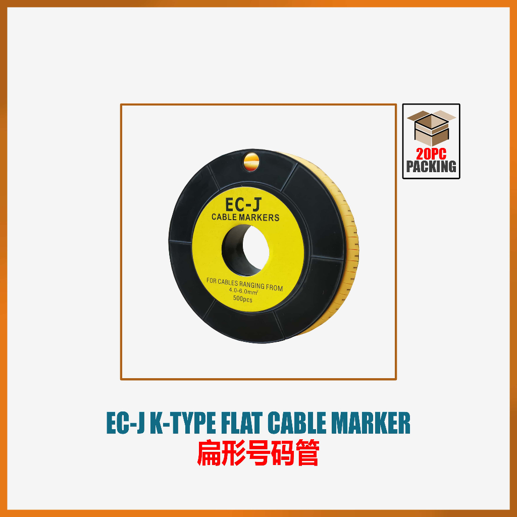 [20pc] EC-J K-Type Flat Cable Marker/Wire Marker 4.0-6.0mm², Numbering ...