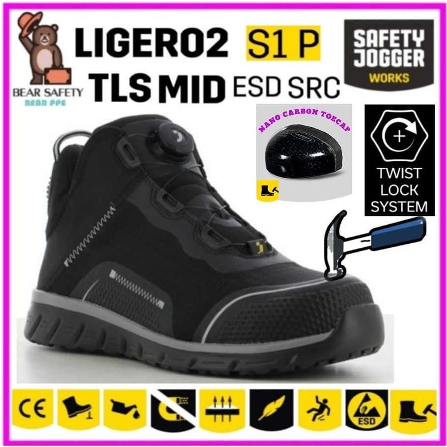 Safety Jogger LIGERO2 (MID-CUT) S1P ESD SRC TLS ( TWIST LOCK SYSTEM) / Kasut Keselamatan ...