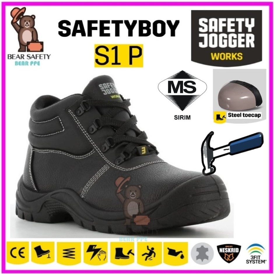 Safety Jogger SAFETYBOY Black Leather Safety Shoes S1P SR * Mid Cut ...