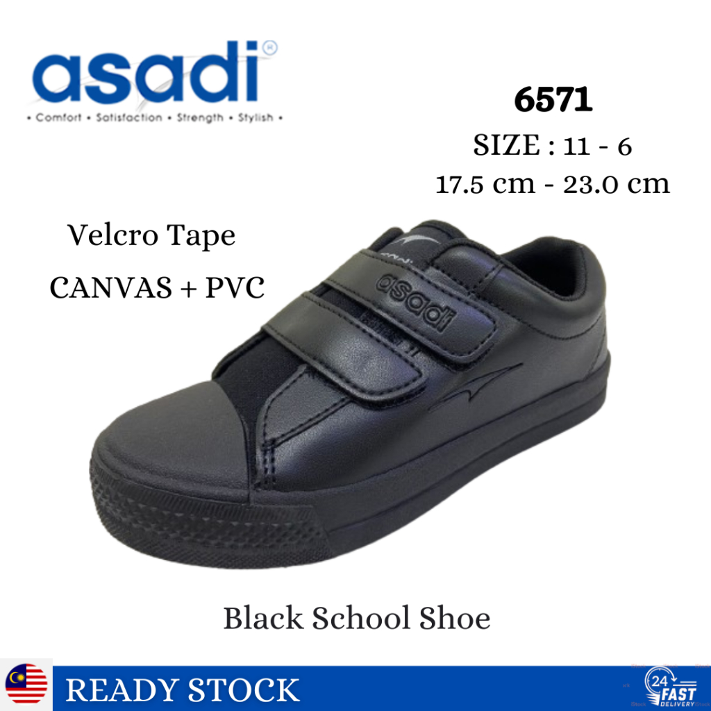 ASADI 6571 VELCRO TAPE BLACK SCHOOL SHOE | KASUT SEKOLAH HITAM PVC + PU ...
