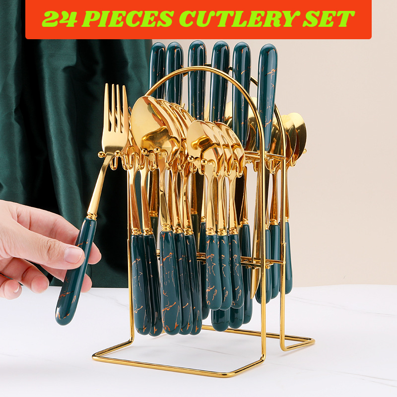 Cutlery Set 24 pcs Stainless Steel Cutlery Spoon & Fork Cutlery Set ...