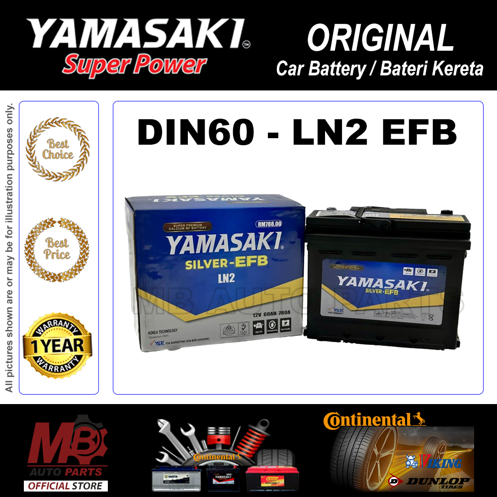 YAMASAKI - DIN60 LN2 EFB Silver - Super Power Battery [Car Battery | Bateri Kereta] | Shopee ...