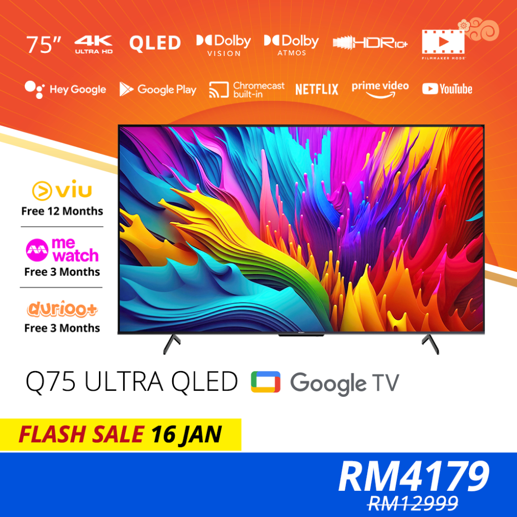 PRISM+ Q75 Ultra 4K QLED Google TV 75 inch Quantum Colors | Shopee Malaysia