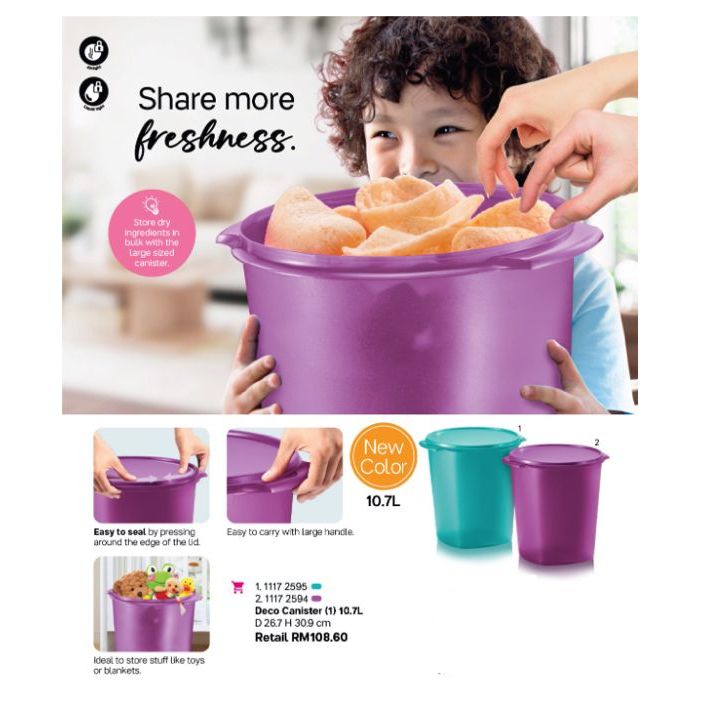 2042 Tupperware Tall Canister 10L /Deco Canister 10.7L/ Deco Canister ...