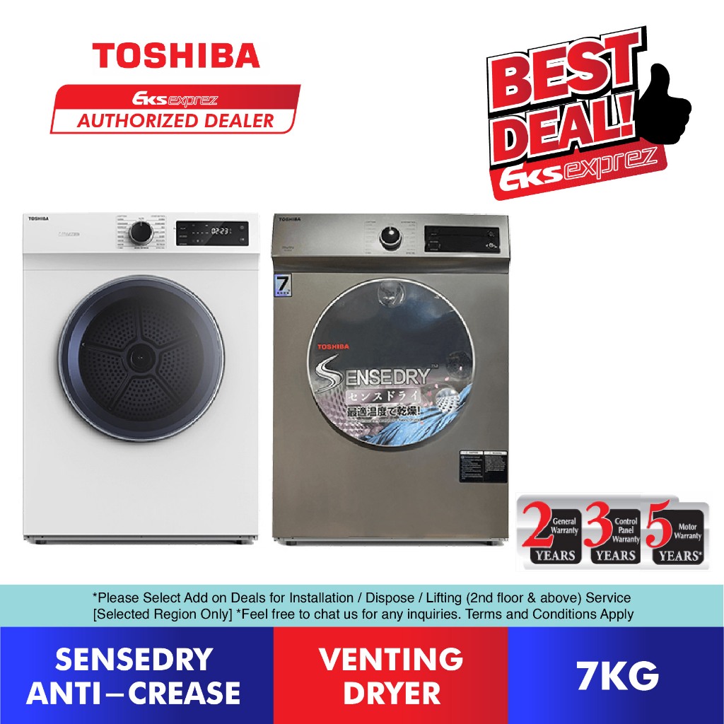 Toshiba Air-Vented Dryer 7KG TD-H80SEM Air-vented SenseDry Tumble Dryer ...