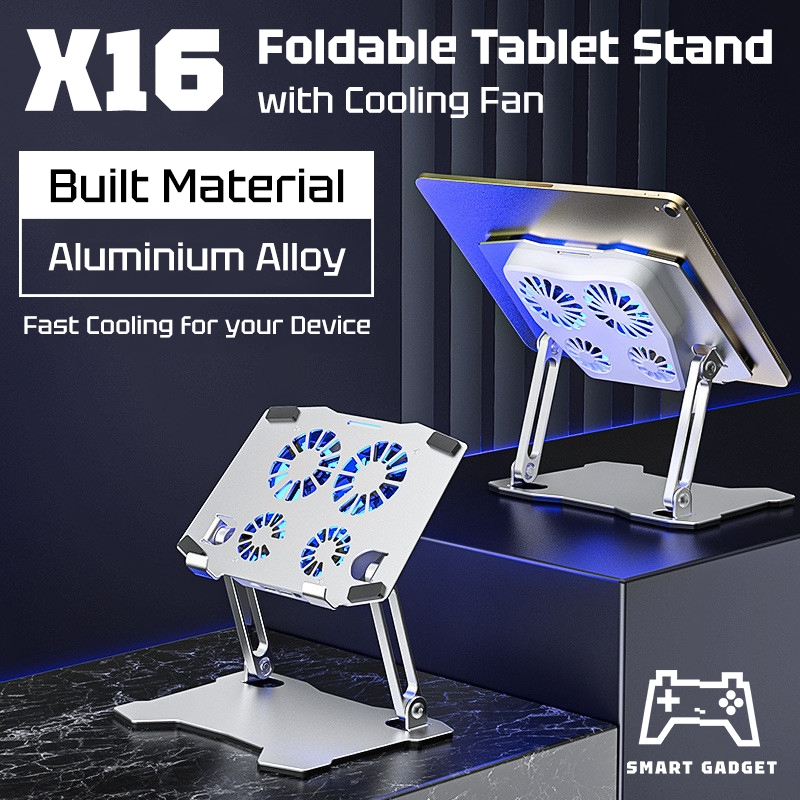 X16 Foldable Tablet Stand with Cooling Fan Ergonomic Design Aluminum ...