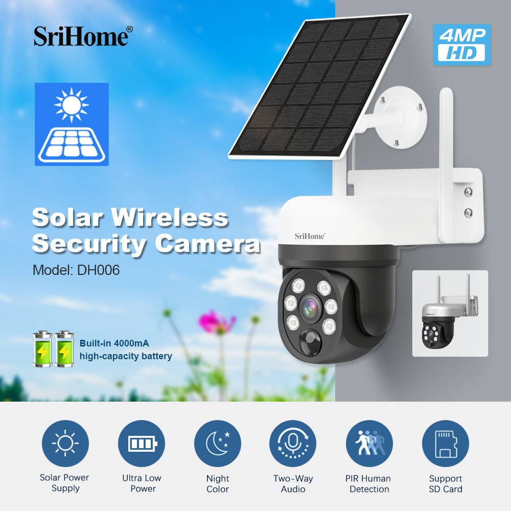 4MP Solar CCTV Security Camera – SriHome DH006 2K WiFi Wireless Outdoor ...