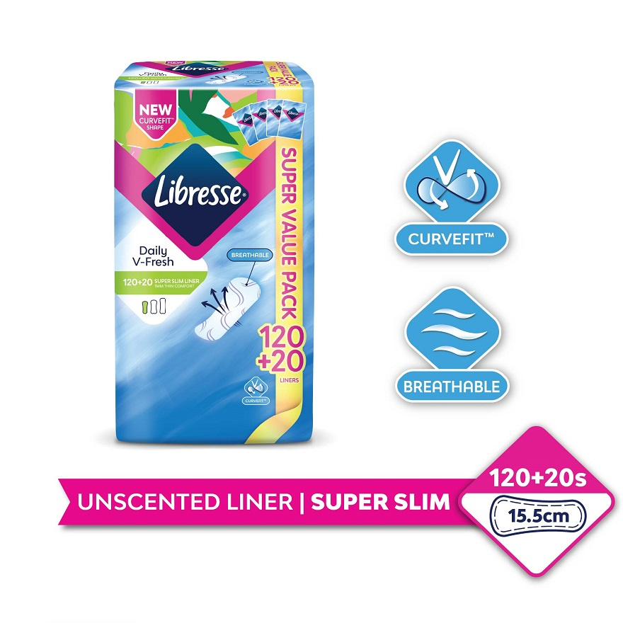 LIBRESSE Daily V-Fresh Super Slim Panty Liners 120 + 20 Liners Super ...