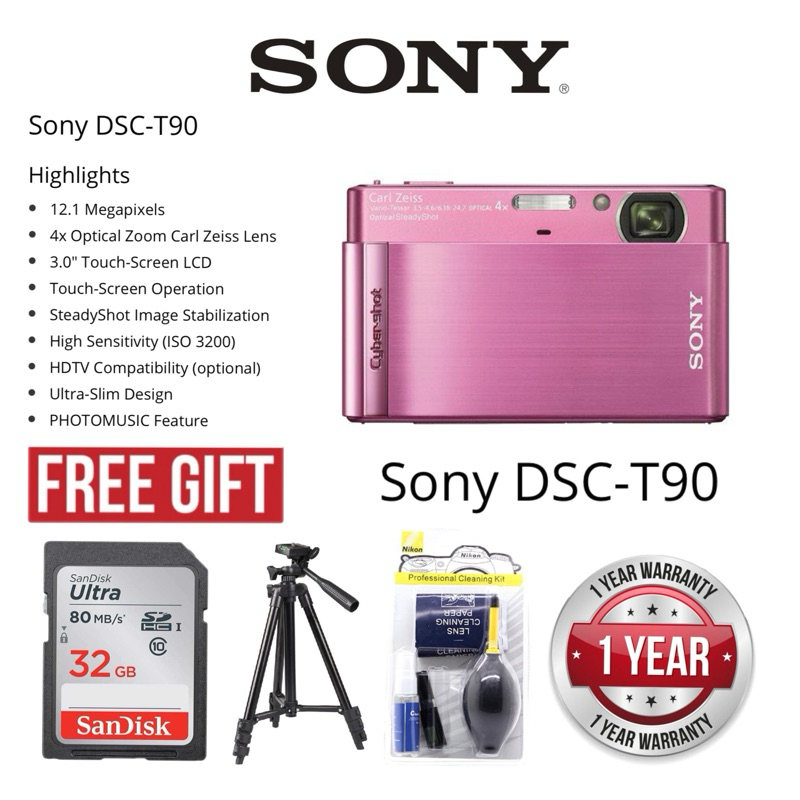 SONY DSC-T90 TOUCH SCREEN CAMERA CARL ZEISS LENS SUPER SLIM DIGITAL COMPACT CAMERA POINT AND ...