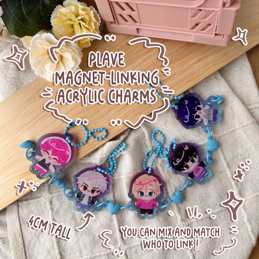 Chibi Plave acrylic keychain charms with cute magnetic linking hearts ...