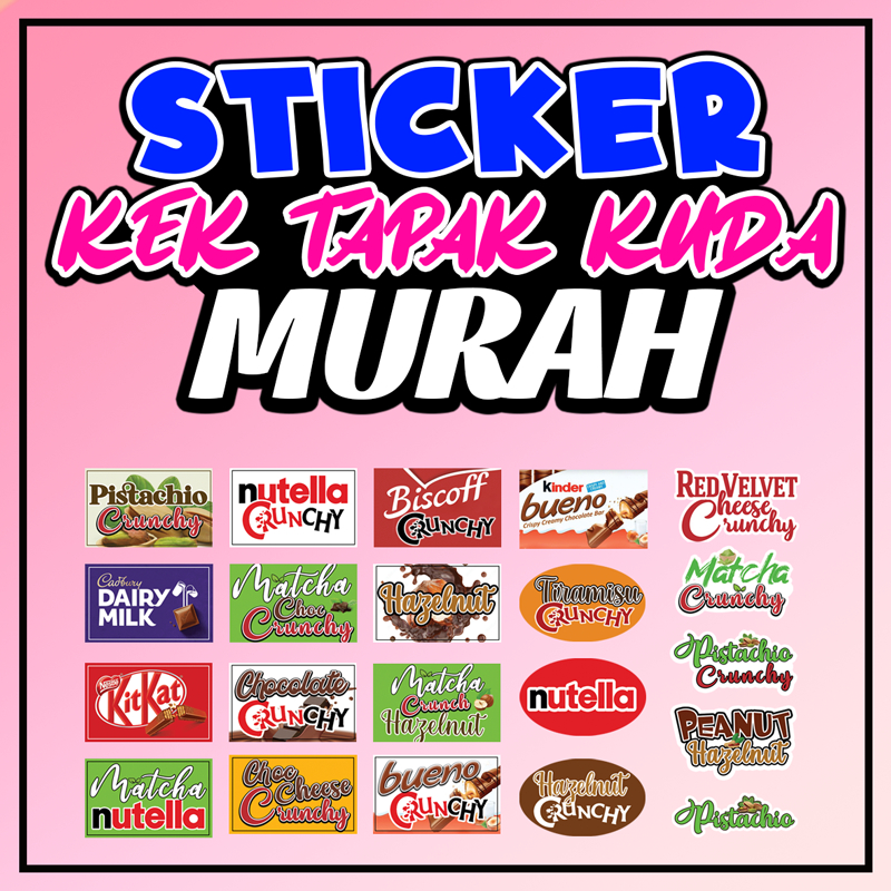 100pcs Sticker Kek Tapak Kuda Pelbagai Flavour Viral stiker nutella ...