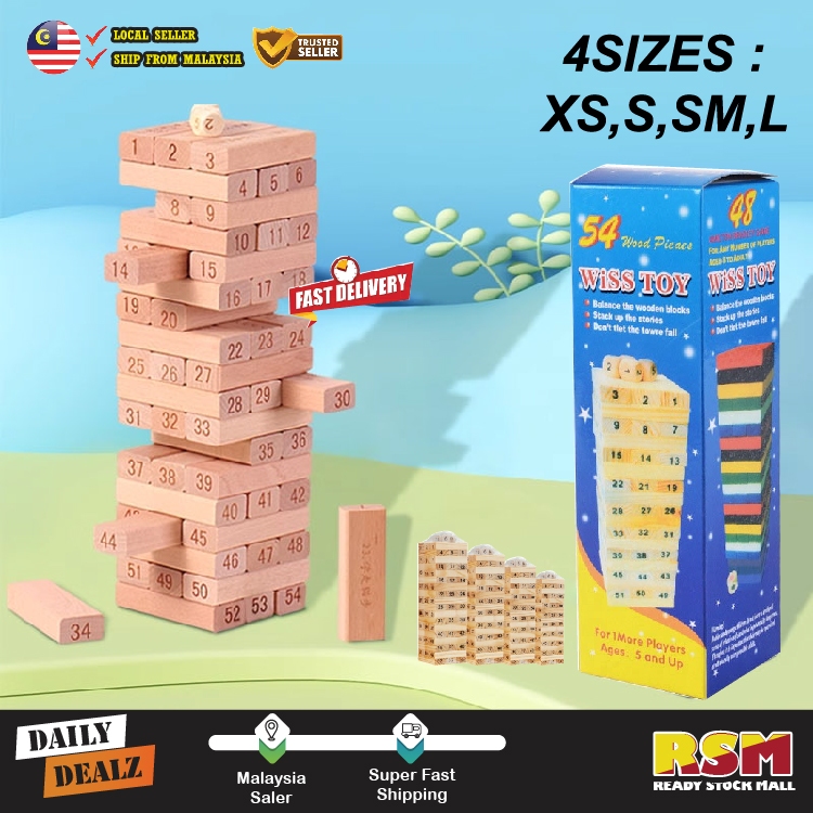 Wooden Blocks Stacking Balancing Game Tower Tumbling Board with Dice ...