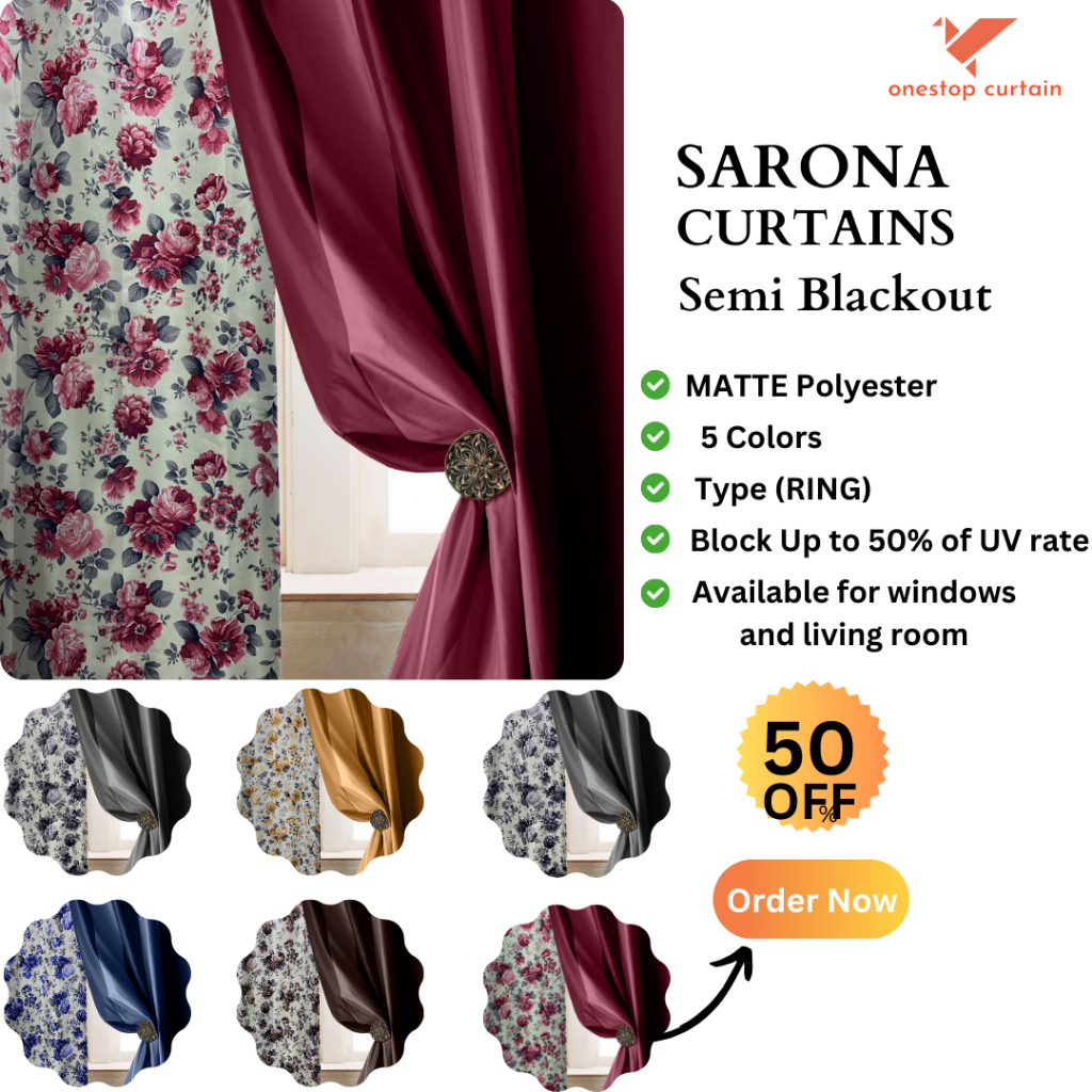 Langsir Sarona (RING) Ready Made Curtain / Langsir Bercorak Bunga ...