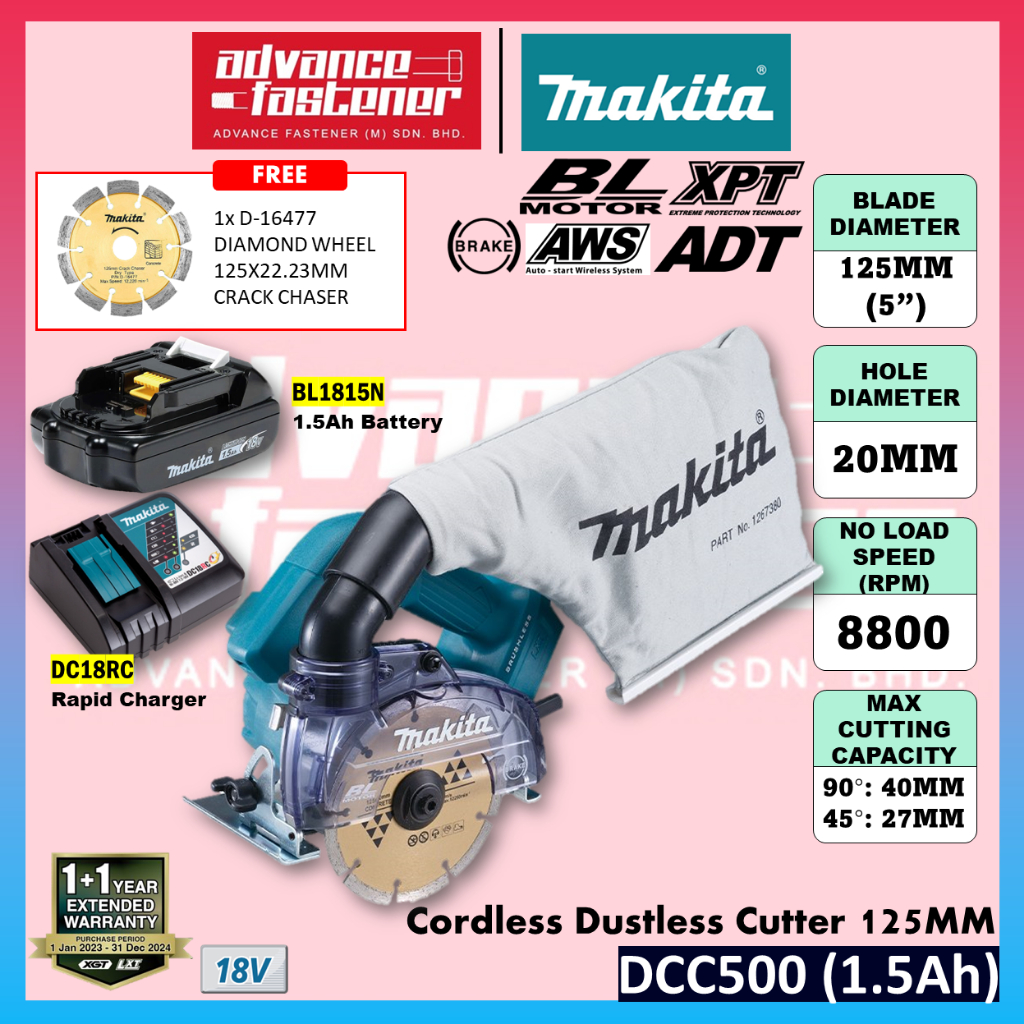 MAKITA DCC500 / DCC500Z 18V Cordless Dustless Cutter 125MM (5 ...