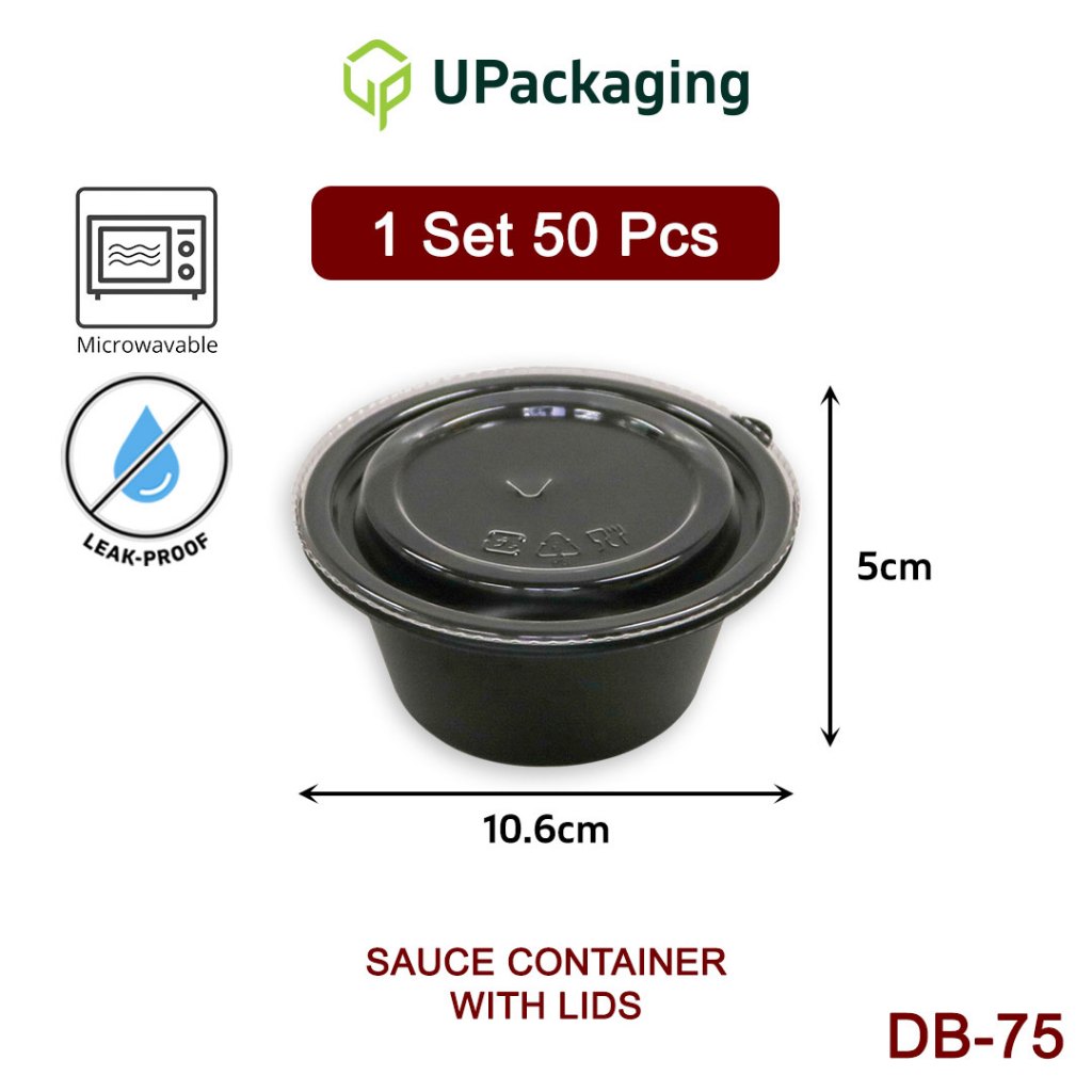 [50 Pcs] DB75 DONBURI CONTAINER Cup With Lids Black Round Disposable Bento Container HIRO DB-75 ...