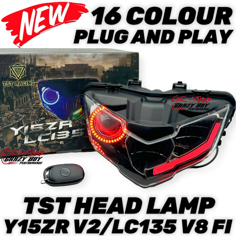 TST RACING HEAD LAMP HEADLAMP Y15ZR V2 LC135 V8 LAMPU DEPAN HEAD LIGHT FRONT CUSTOM LED EAGLE ...
