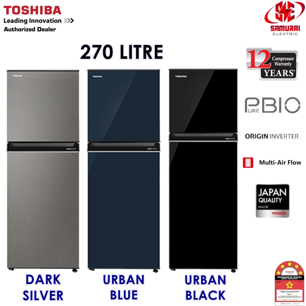 TOSHIBA 2 DOOR INVERTER FRIDGE 270 LITRE GRRT300WEPMY (DARK SILVER ...