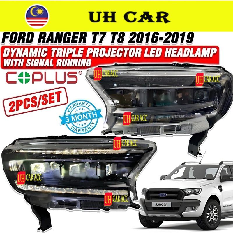 (COPLUS) Ford Ranger T7 T8 2016-2019 Dynamic Triple Projector Led Head ...