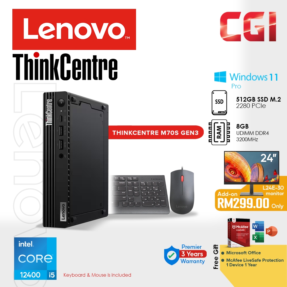 Lenovo ThinkCentre M70s Gen 3 i5-12400 8GB RAM 512GB SSD Win11Pro With ...