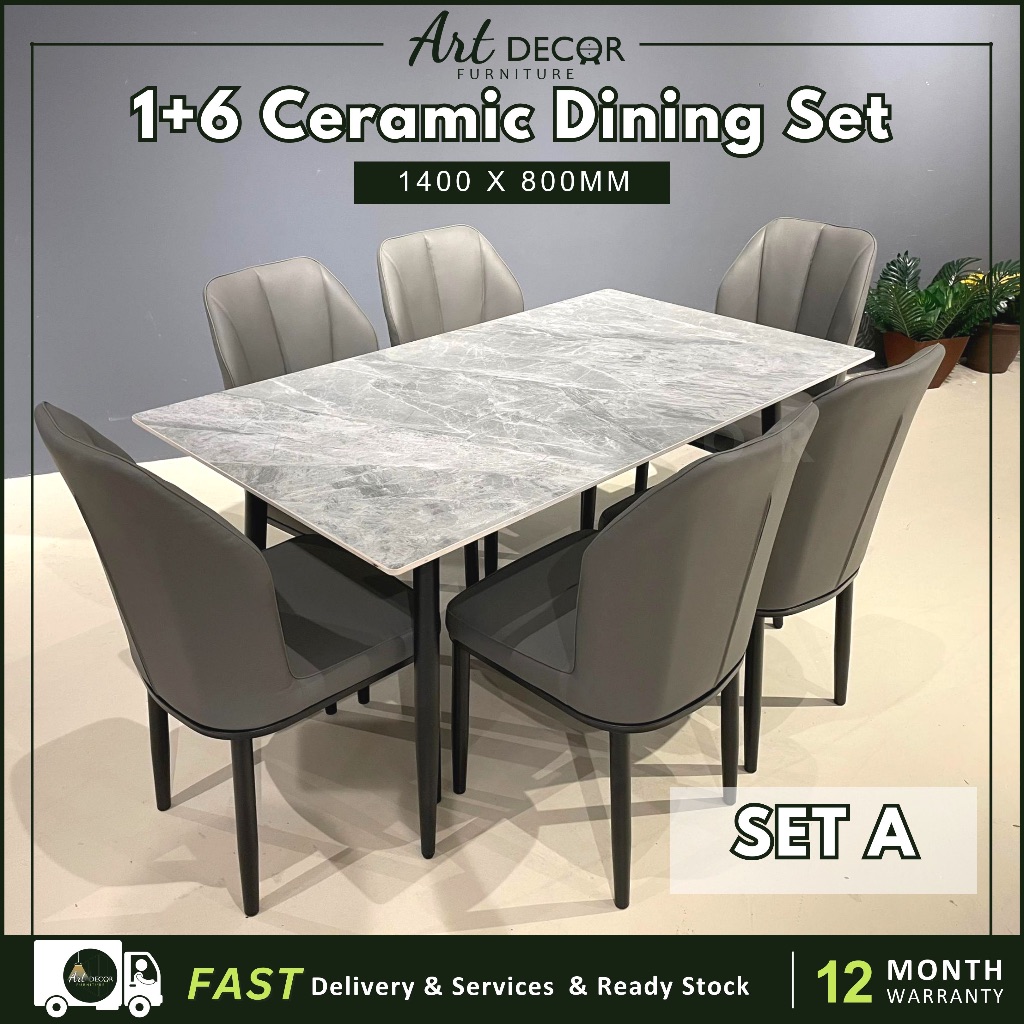 [FREE INSTALL]Art Decor 1+6 Ceramic Set Meja Makan 6 Kerusi | Dining Table Set 6 Seater Dining ...