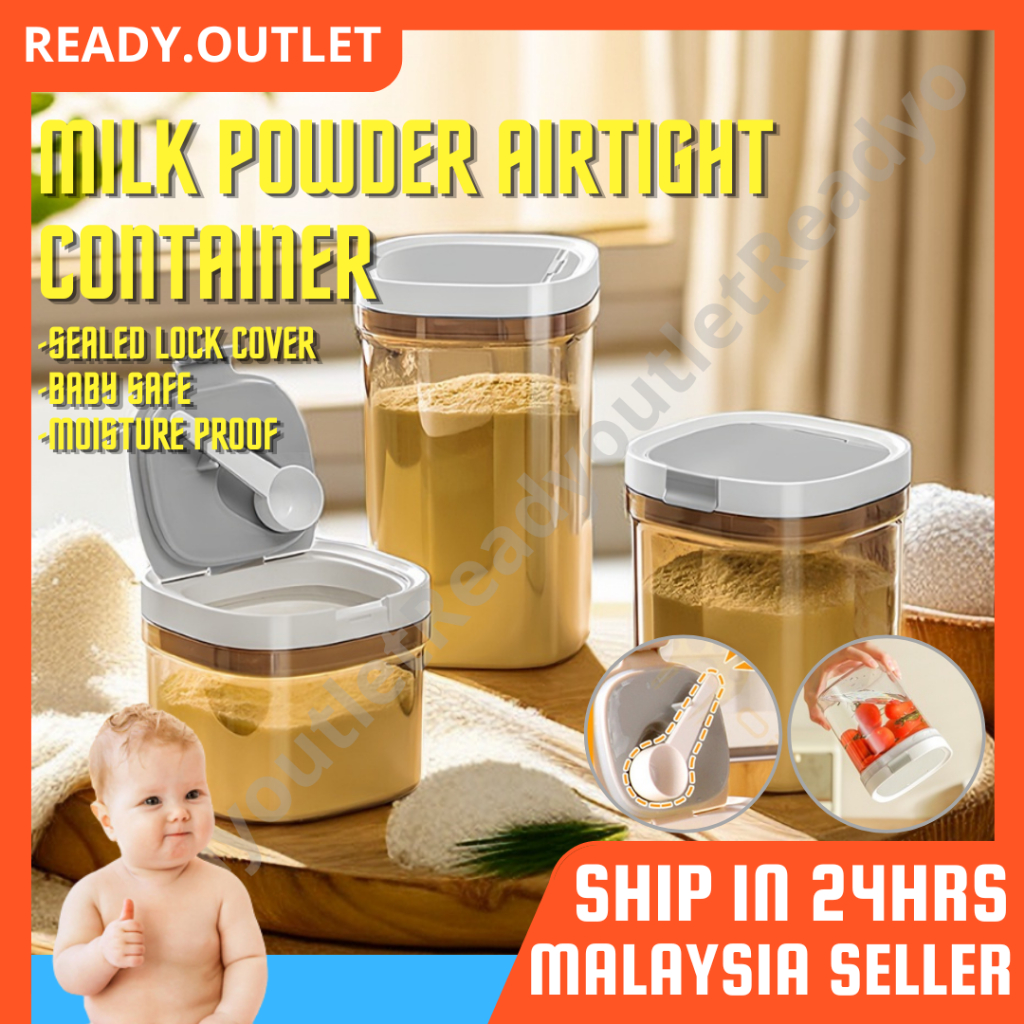 【FREE SPOON】 1300/1800ml Baby Milk Powder Jar Airtight Lock Dry Food ...