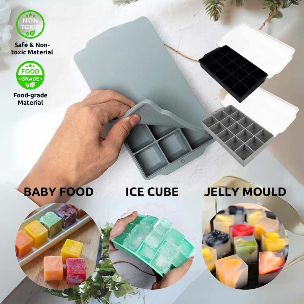 Quality Homes Silicone Ice Cube Trays 15 Slots Ice Cube Tray with Cover ...