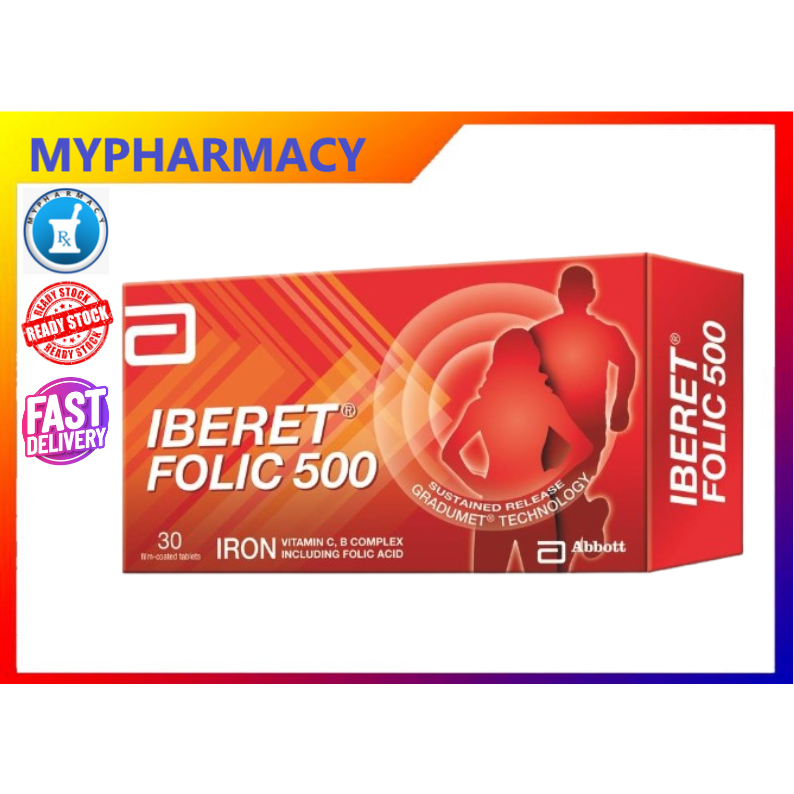Abbott Iberet Folic-500 Coated Tablet 30's / Iron, Vit C, Vit B Complex ...