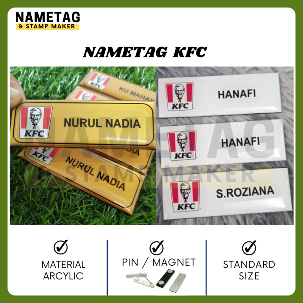 NAMETAG EPOXY KFC ARCYLIC 75X25MM GOLD WHITE | Shopee Malaysia