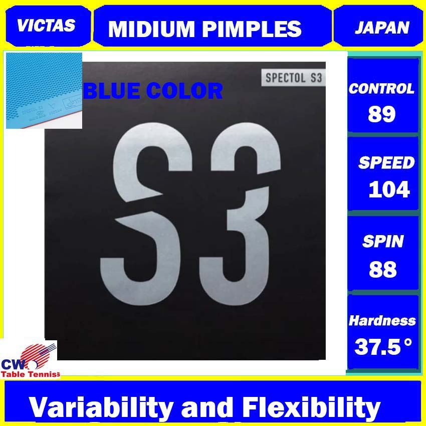 VICTAS SPECTOL S3 Medium Pimples BLUE COLOR Table Tennis Rubber Ping Pong Getah Made in Japan ...