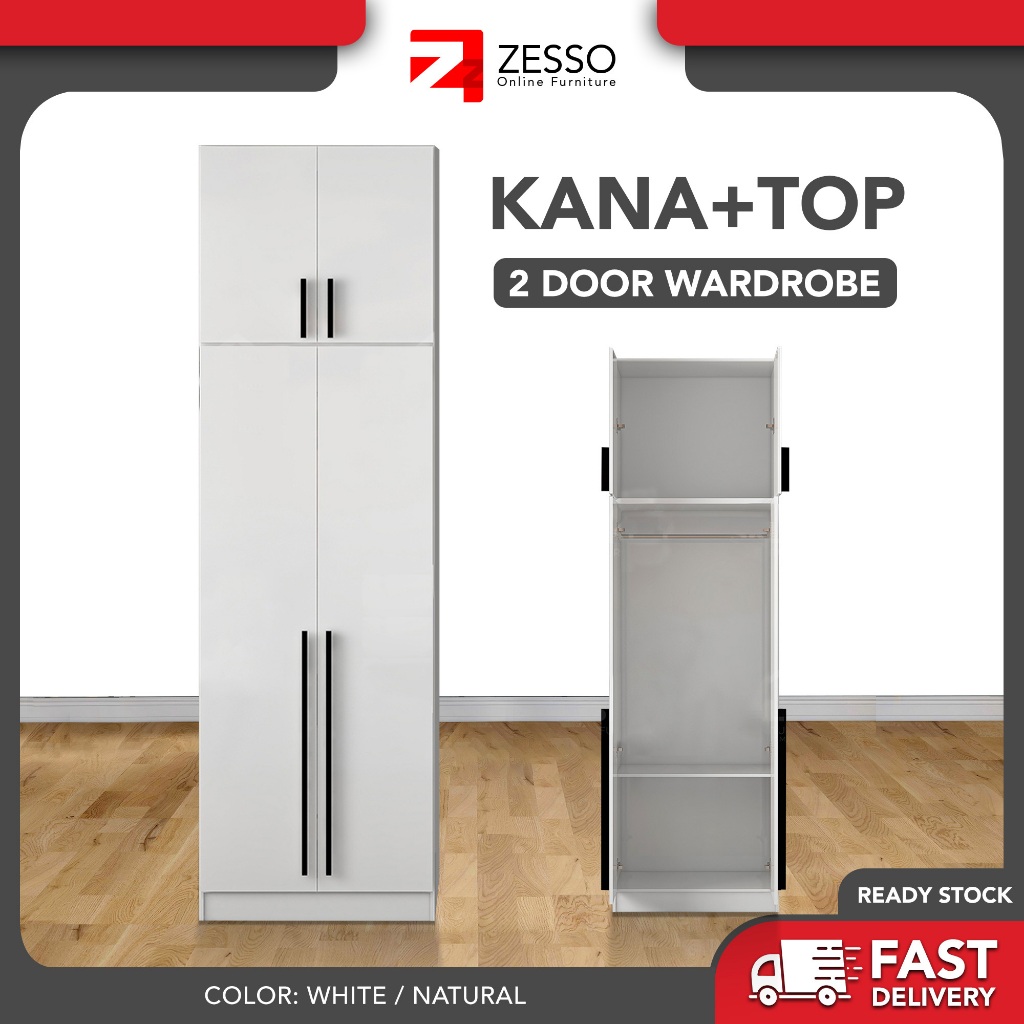 ZESSO 2 DOORS+TOP WARDROBE WITH SHELF/ almari baju /kabinet baju ...