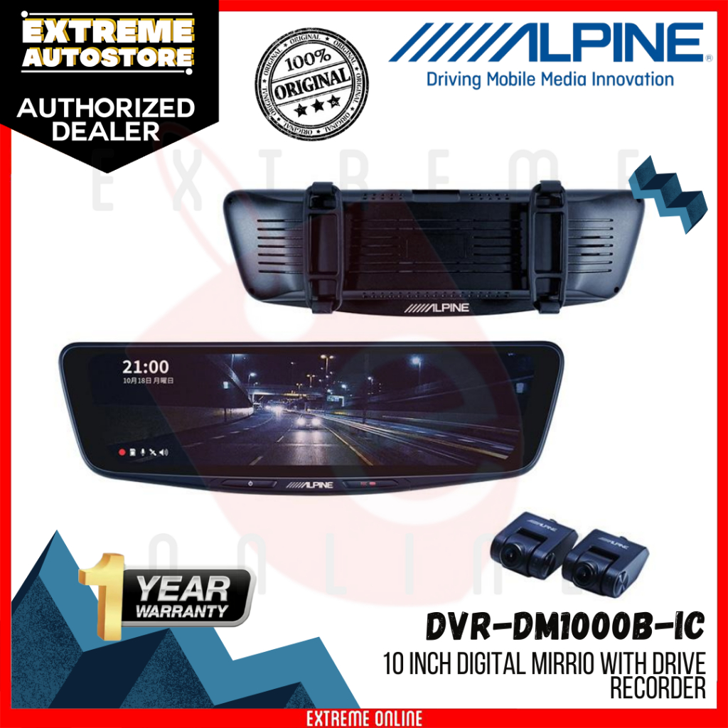 ALPINE DVR-DM1000B-IC 10-inch Digital Mirror with Dash Cam (Band ...