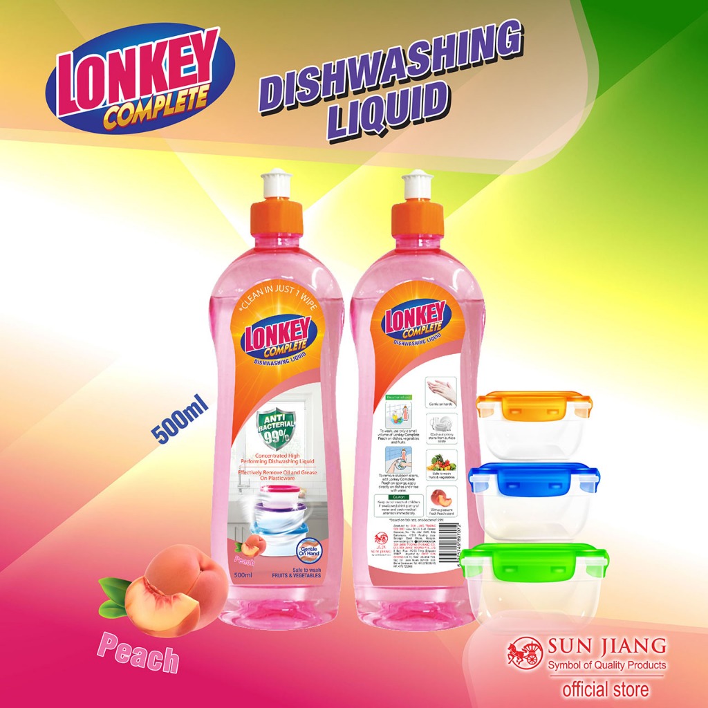 Lonkey Complete Dishwashing Anti-Bacteria 99% Peach (500ml) | Shopee ...