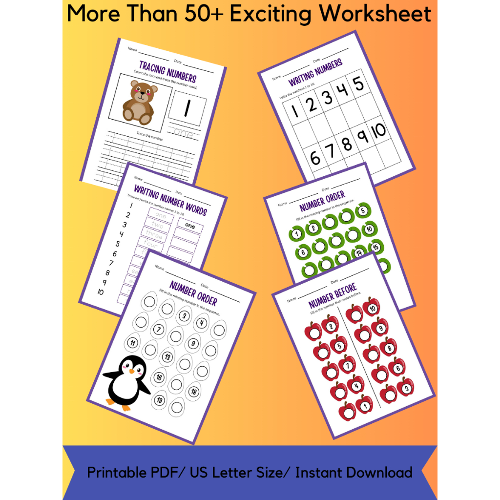 Kindergarten Numbers Worksheet, Kids Numbers Template, Numbers Homework ...