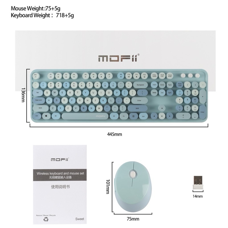 SWEET MOFii 2.4Ghz Wireless Keyboard And Mouse Set USB Optical Mouse ...