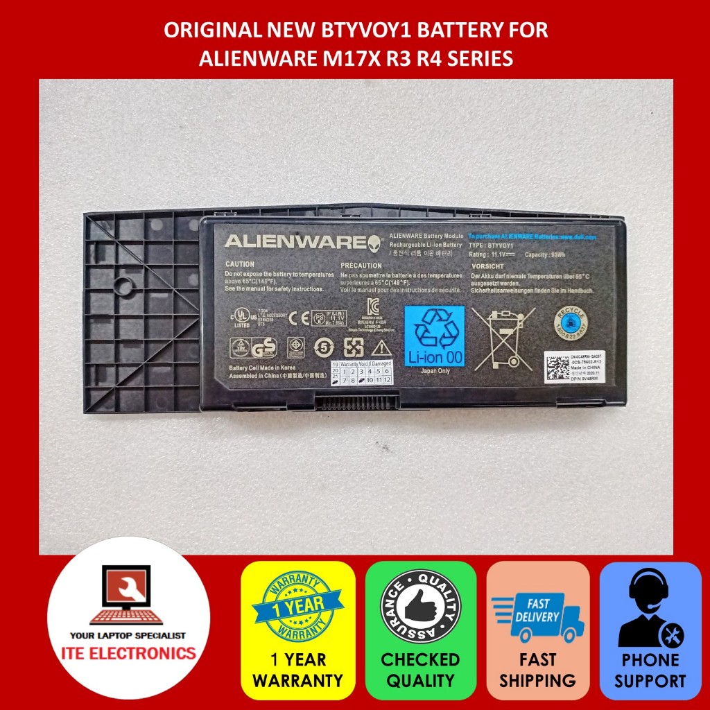 ORIGINAL NEW BTYVOY1 ALIENWARE M17X R3 R4 SERIES BATTERY | Shopee Malaysia