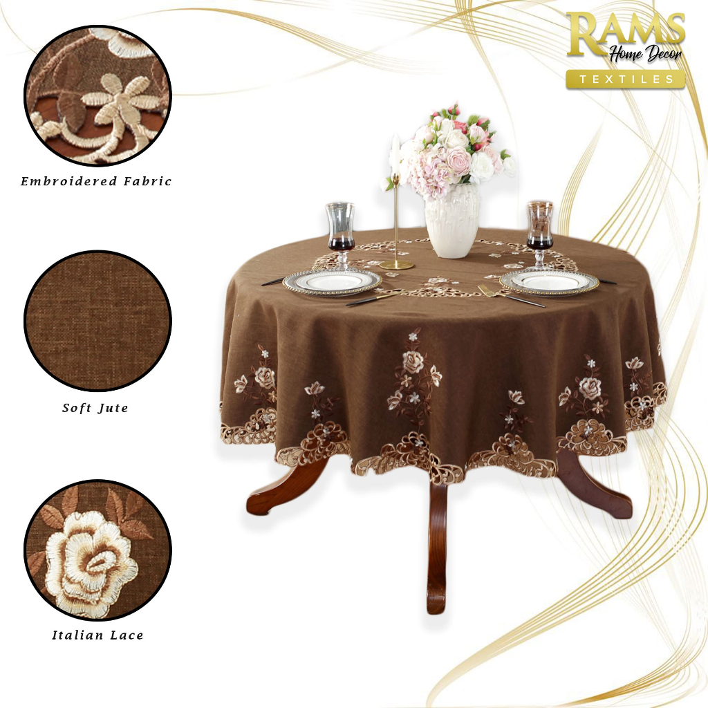 Embroidered Lace Round Table Cloth / Dining Table Cover For 6 8 10 12 ...
