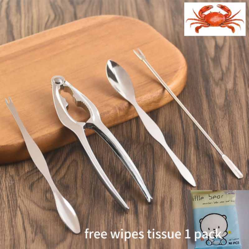 🇲🇾Crab eating tools Lobster Seafood Claw clip tools Nut cracker 4 in 1 ...