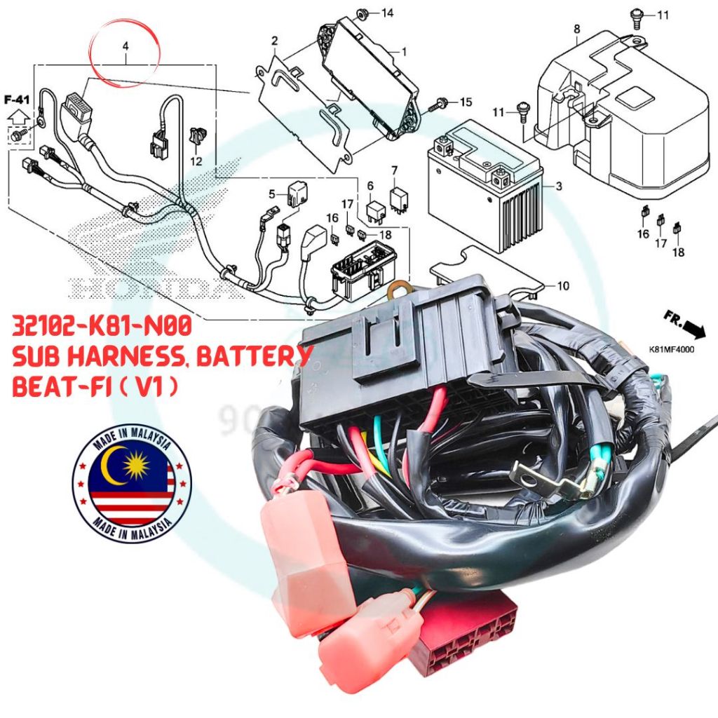 HONDA BEAT 110 FI V1 BATTERY WIRE HARNESS SET BATTERY WIRING HARNESS ...
